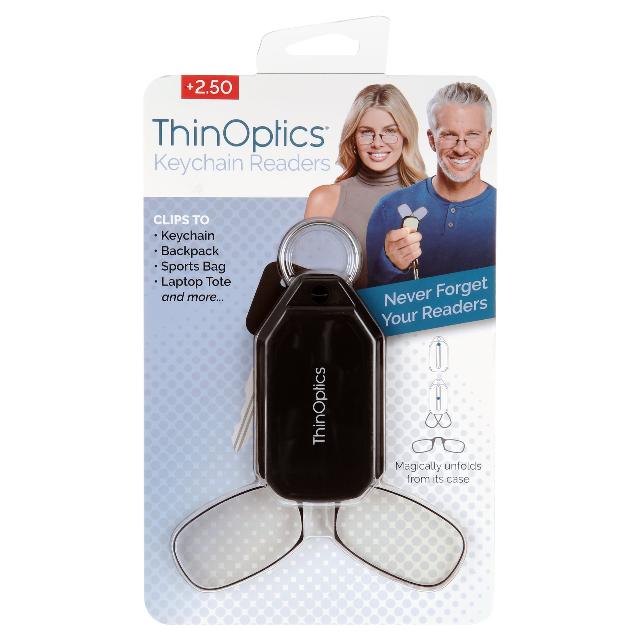 Black Keychain with 2.5 Black Readers in Blister Packaging - Thin ...