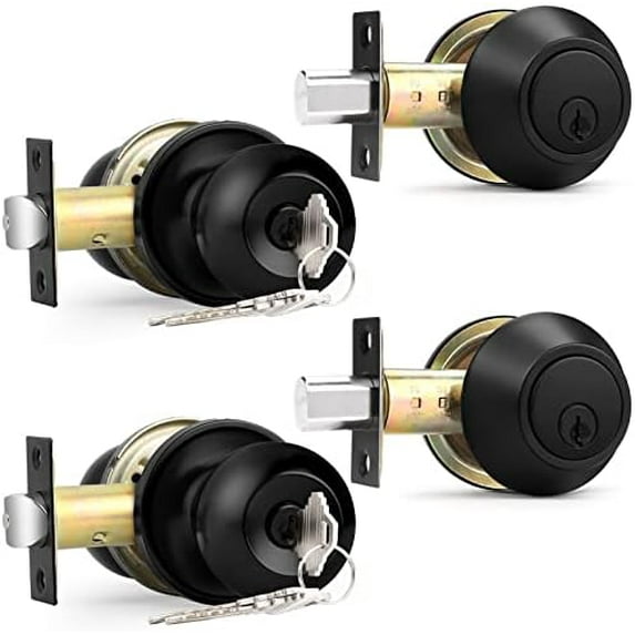 Black Keyed Alike Entry Knobs Front Door Locks Exterior Lockset and ...