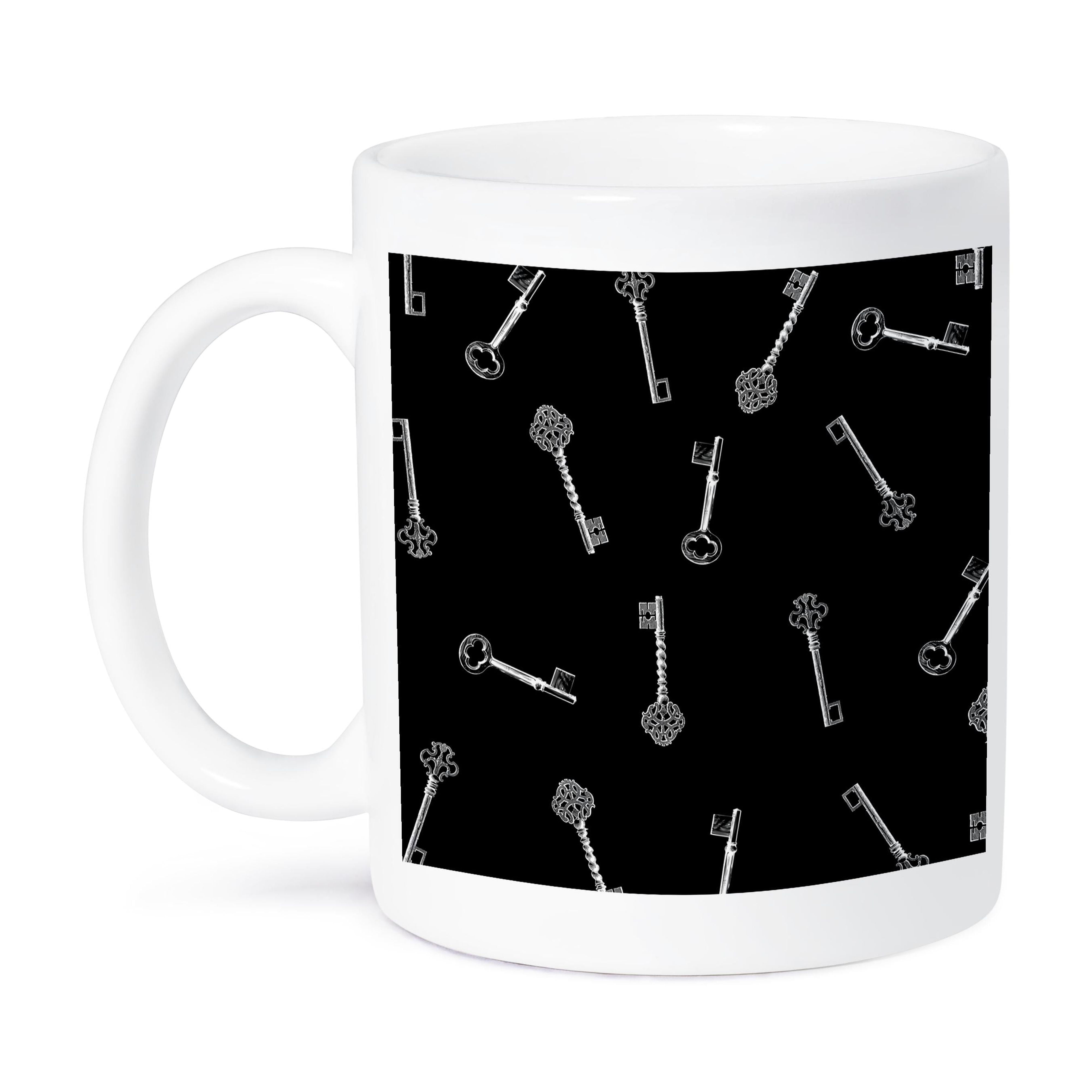 3dRose, Black Keys pattern - white drawing of old-fashioned antique ...