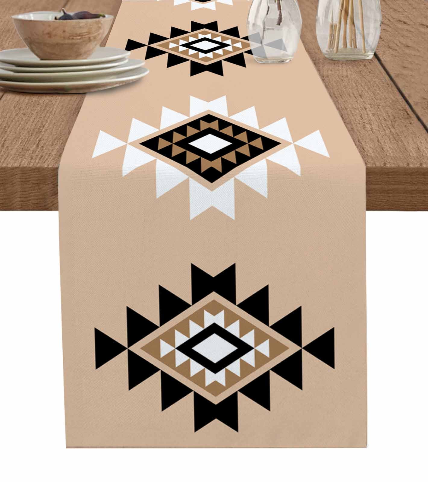 Black Khaki Boho Burlap Cotton Table Runner 13x60 Inches Long, Aztec ...