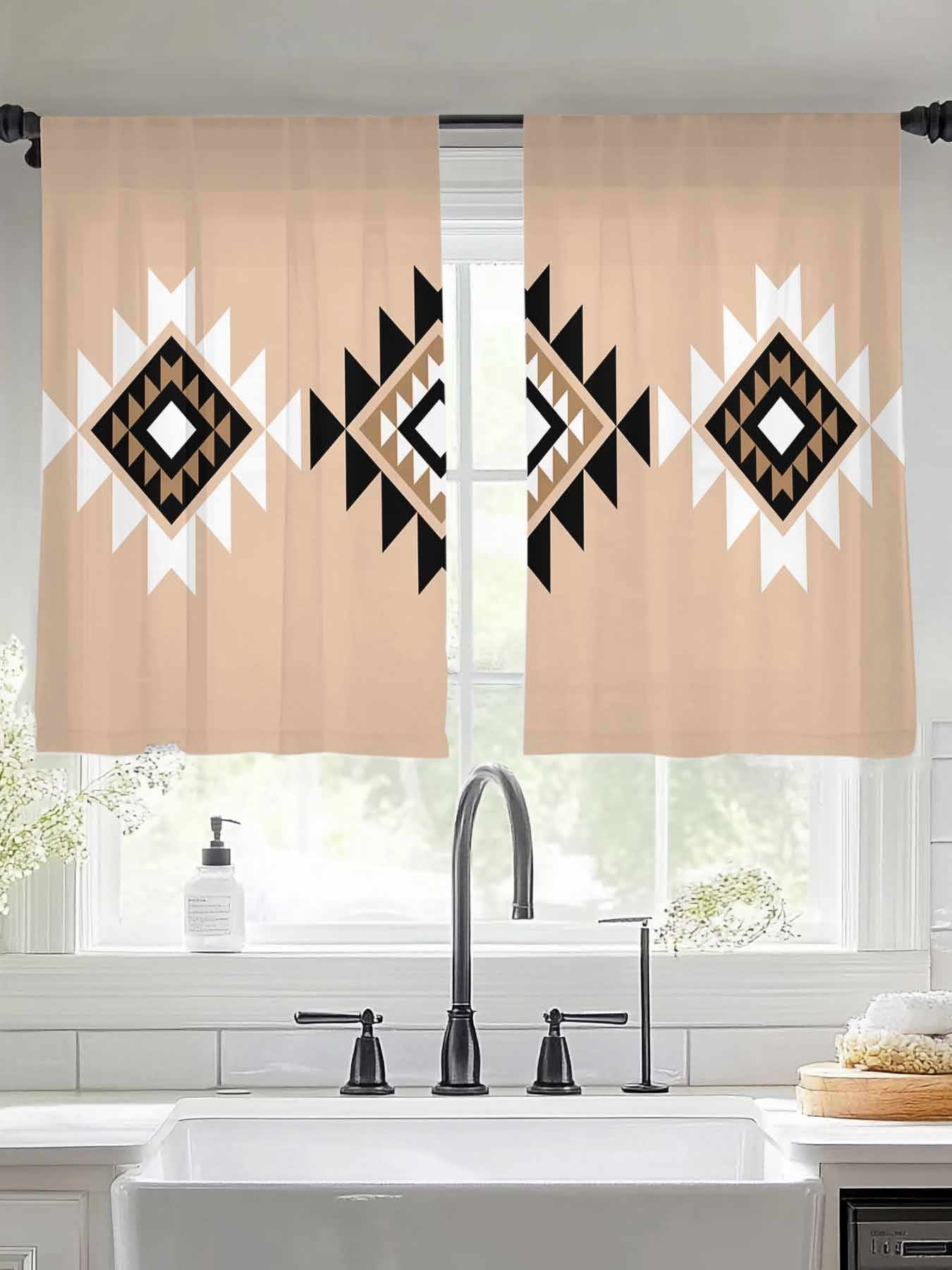 Black Khaki Boho Sheer Curtains for Living Room Bedroom Aztec Southwest ...