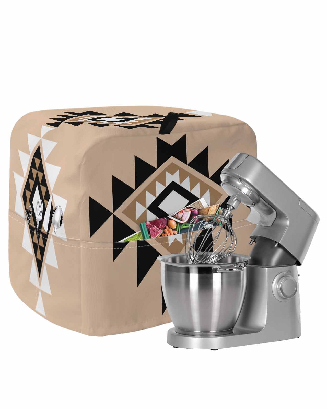 Black Khaki Boho Stand Mixer Dust Cover with Storage Pocket & Handles ...