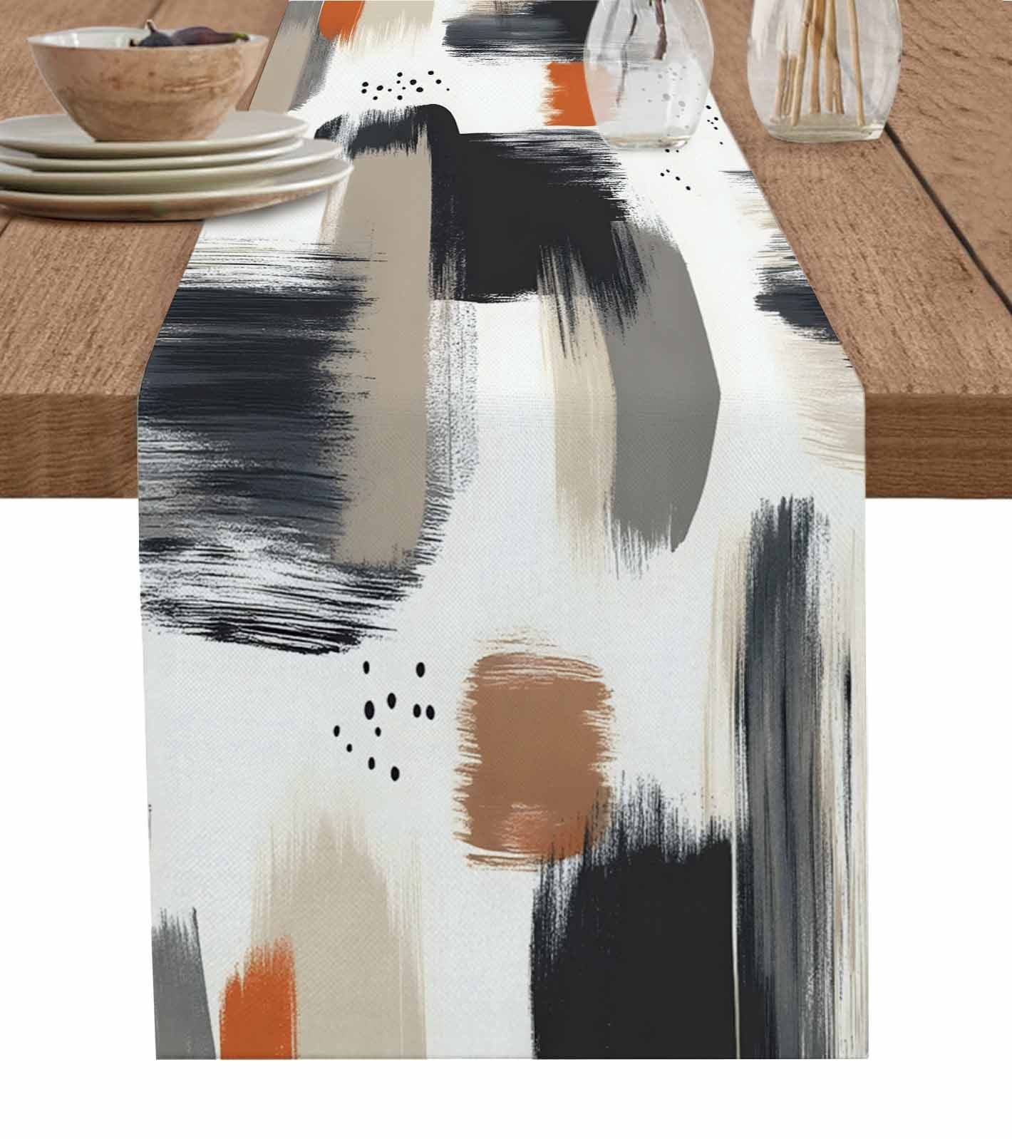Black Khaki Burlap Cotton Table Runner 18x72 Inches Long, Geometric ...
