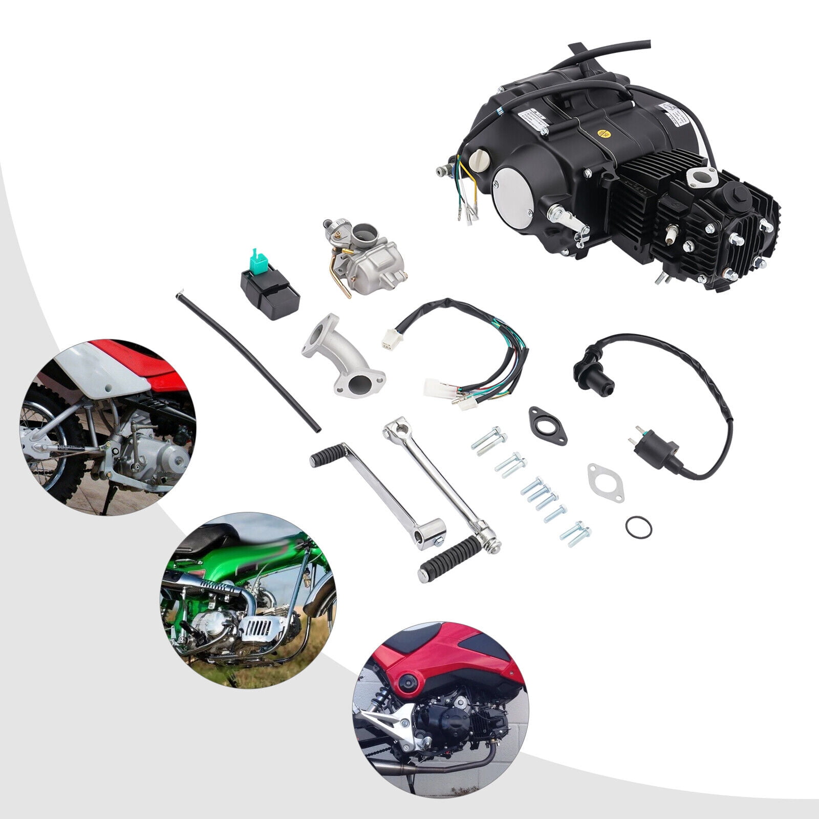 Black Kick-start Engine Kit 110CC Engine Motor K Start Carburetor Pit ...