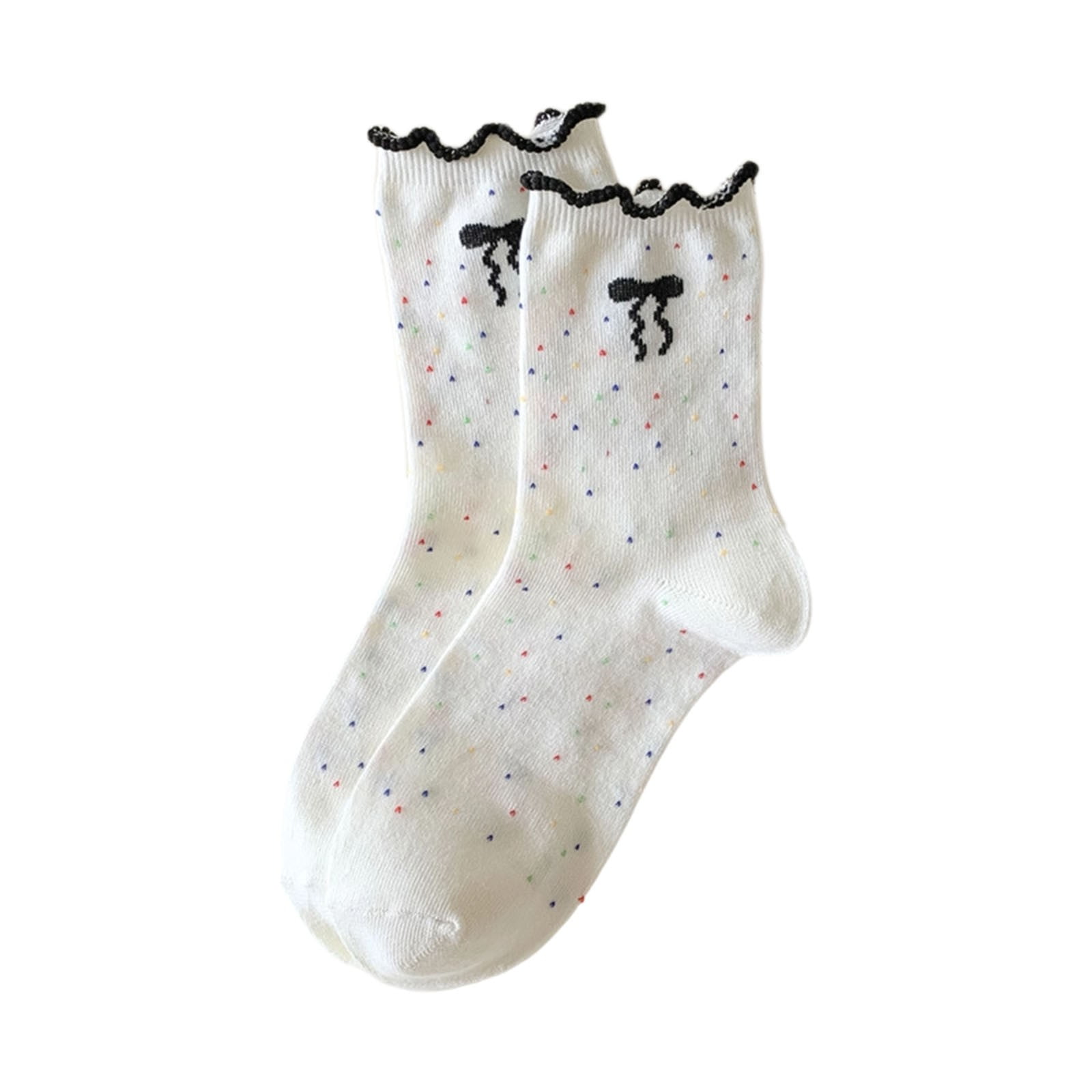 Black Kid Bow Middle Tube Socks With Ear Lace Design For Cute ...