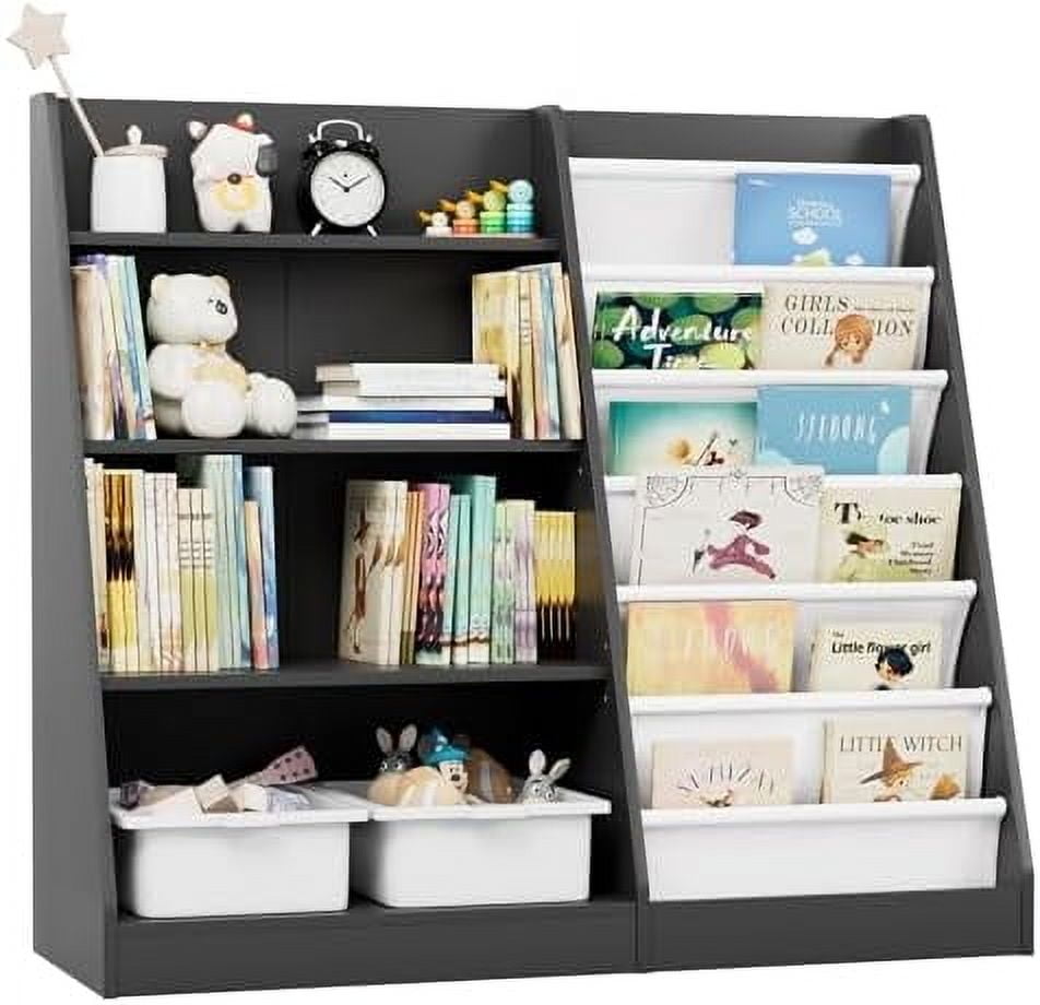 Black Kids Bookshelf Wood Toy Storage Organizer Cabinet Children ...