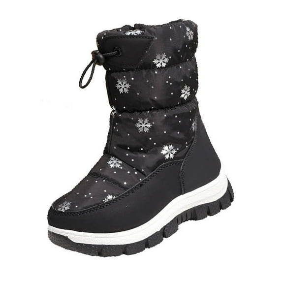 Black Kids' High Top Snow Boots With Fleece Lining, Snowflake Design ...