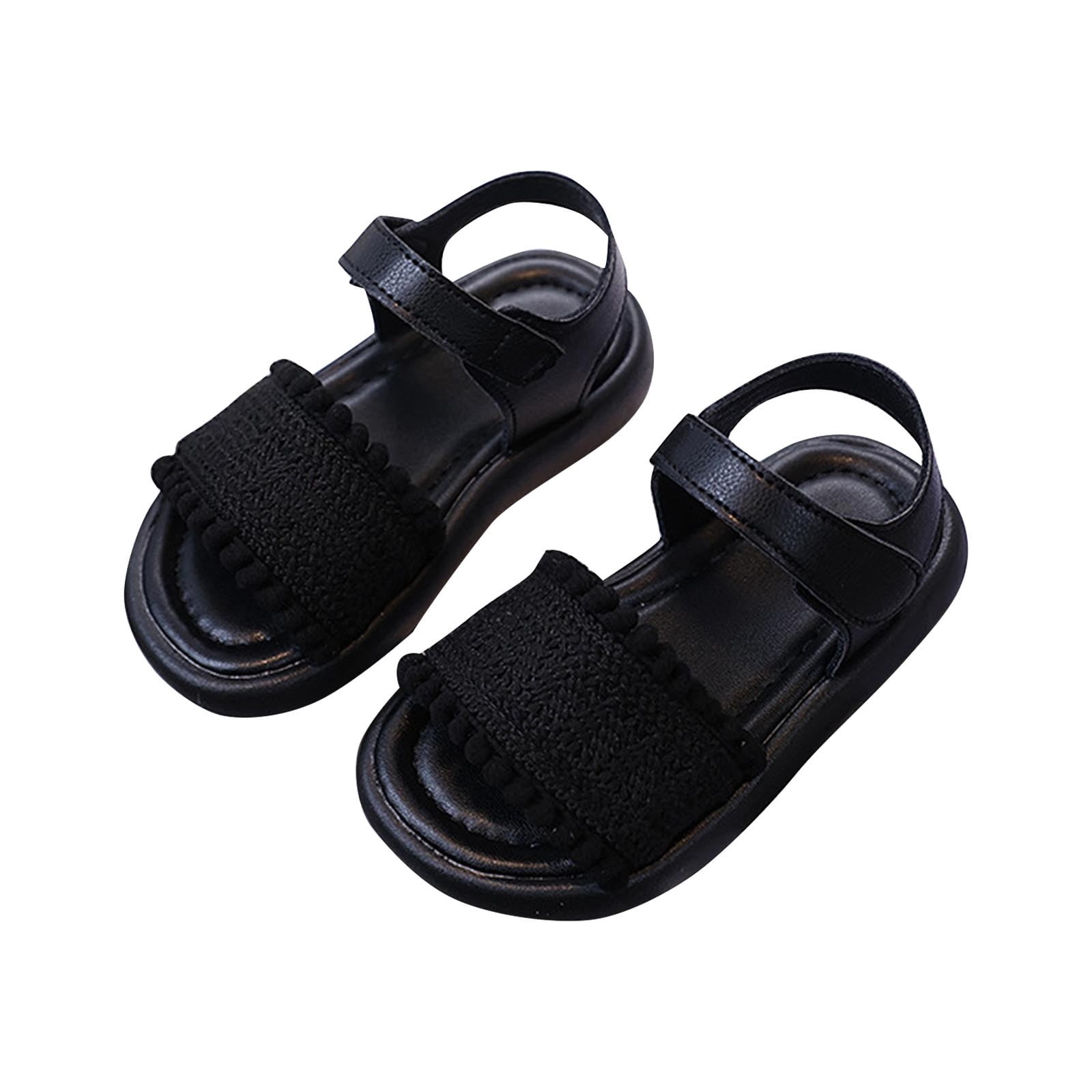 Black Kids Hook And Loop Sandals With Flexible Bottom, Maximum Comfort ...