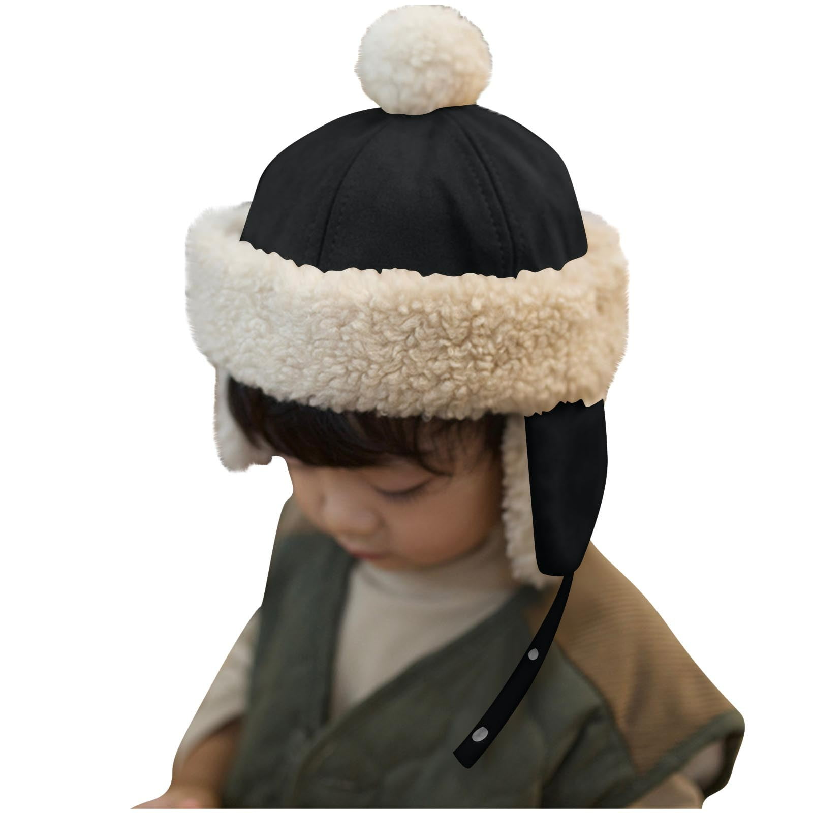 Black Kids Lei Feng Hats With Suede Ear Protection For Cold Weather ...