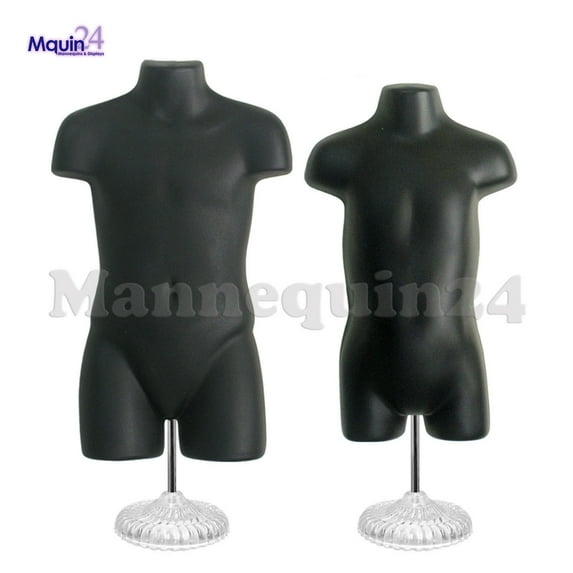 Black Kids' Mannequin Torsos - Child & Toddler Body Forms & 2 Stands ...
