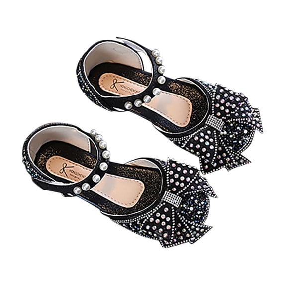 Black Kids Summer Crystal Sandals Soft Sole Princess Bow Performance ...