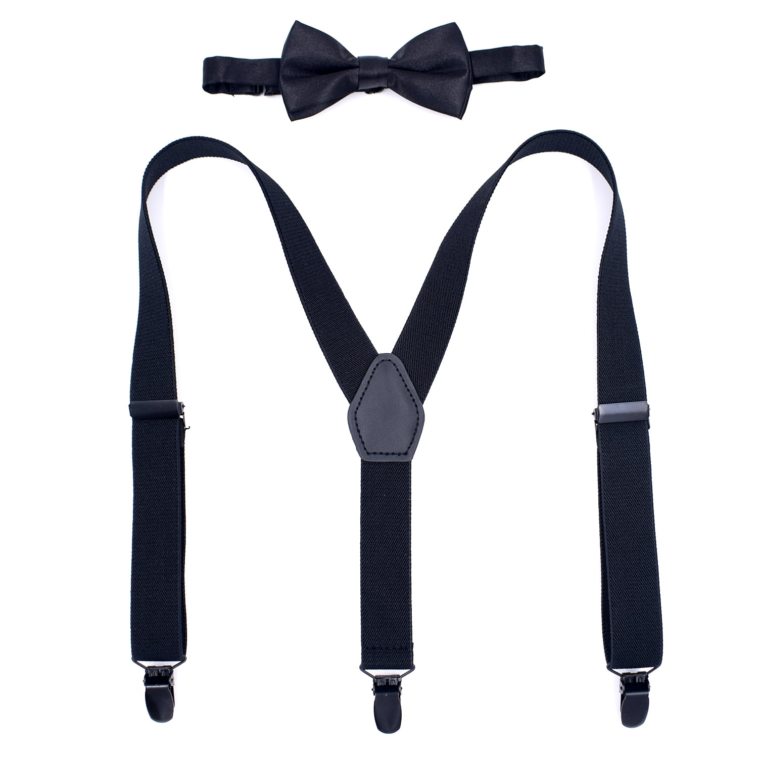 Black Kids Suspender Bow Tie Sets Full Elastic Y Back Adjustable Braces ...