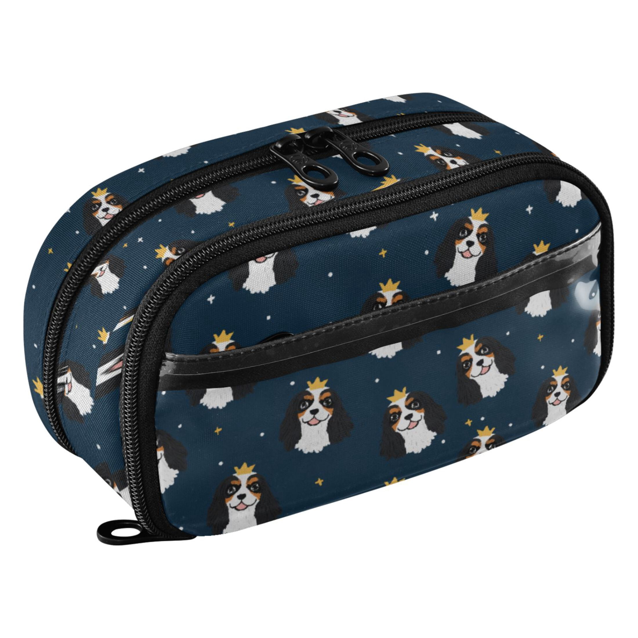 Black King Charles Dog Pattern PVC Pencil Case Water-Repellent Clear ...
