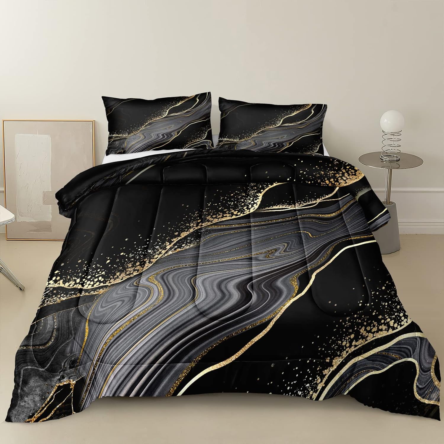 Black King Comforter Set Black And Gold Comforter Golden Abstract