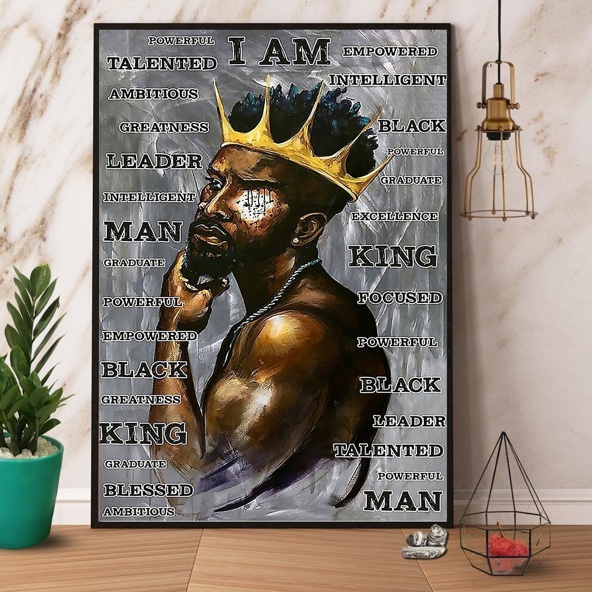 Black King I Am Powerful Man Satin Poster Wall Art Decor 24 x 36 Inch ...