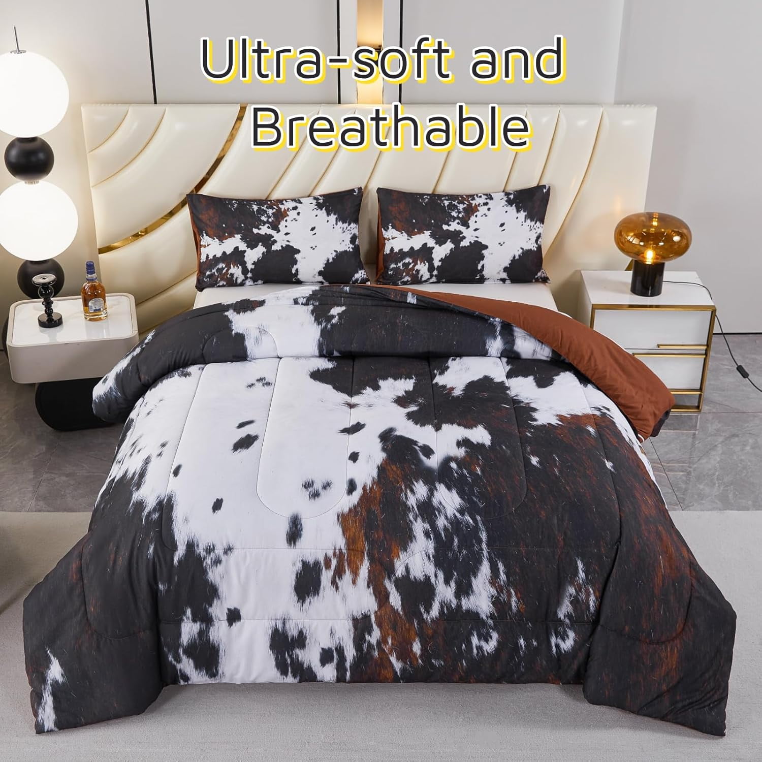 Black King Size Comforter Set 3 Pieces Cow Print Bedding Set Western ...
