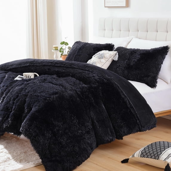 Black King Size Faux Fur Fluffy Bedding Set - Walmart.com