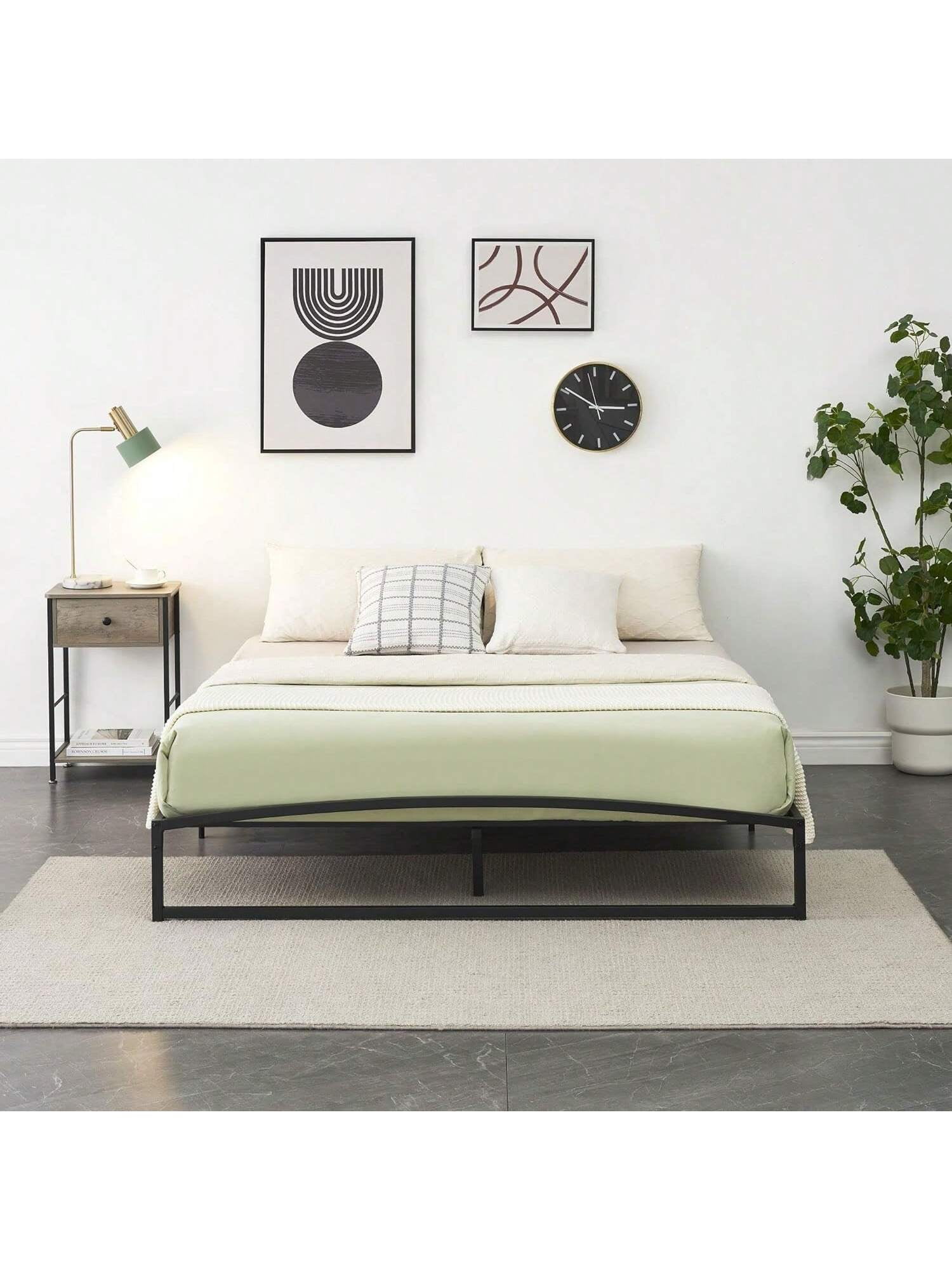 Black Queen size bed Four Size 10 Inch Platform Metal Bed Frame Low ...