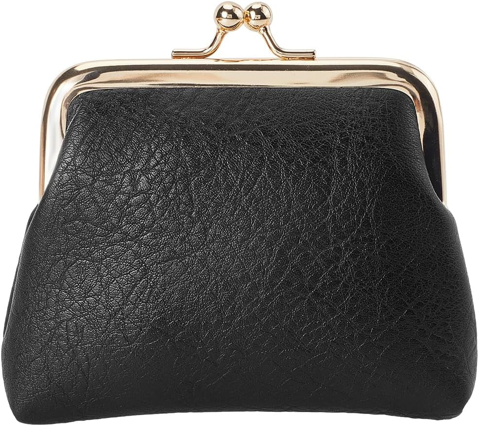 Black Kiss Lock Mini Wallet Vintage Leather Coin Purse Ladies Money ...