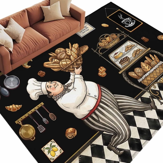 Black Kitchen Baker Area Rug 5x8 Washable Rug Non Slip Rustic Chef ...