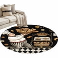 Black Kitchen Baker Round Rug 3ft Washable Circle Entryway Rugs Non ...