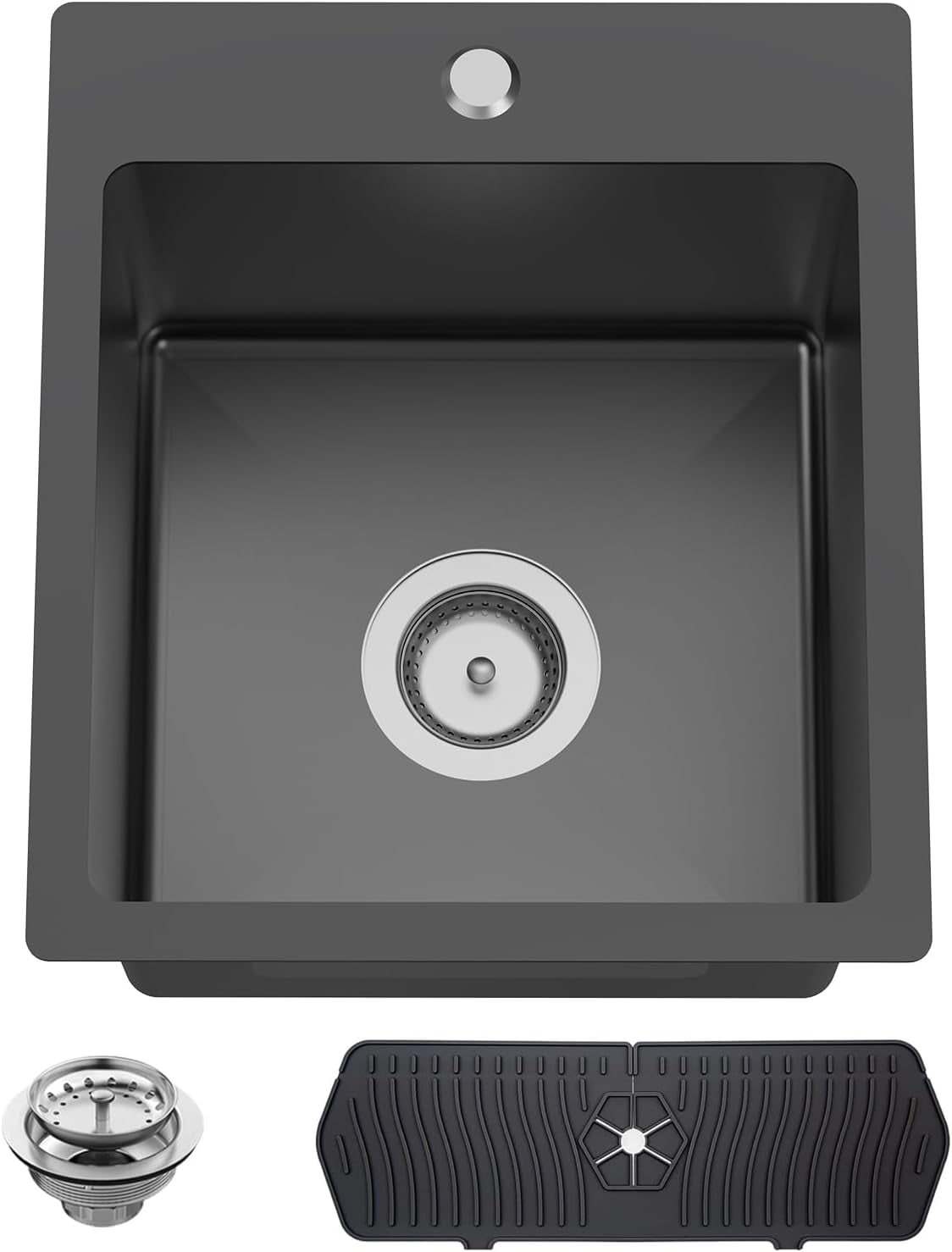 Black Kitchen And Bar Sink, 15x17 Inch Stainless Drop In Kitchen Sink ...