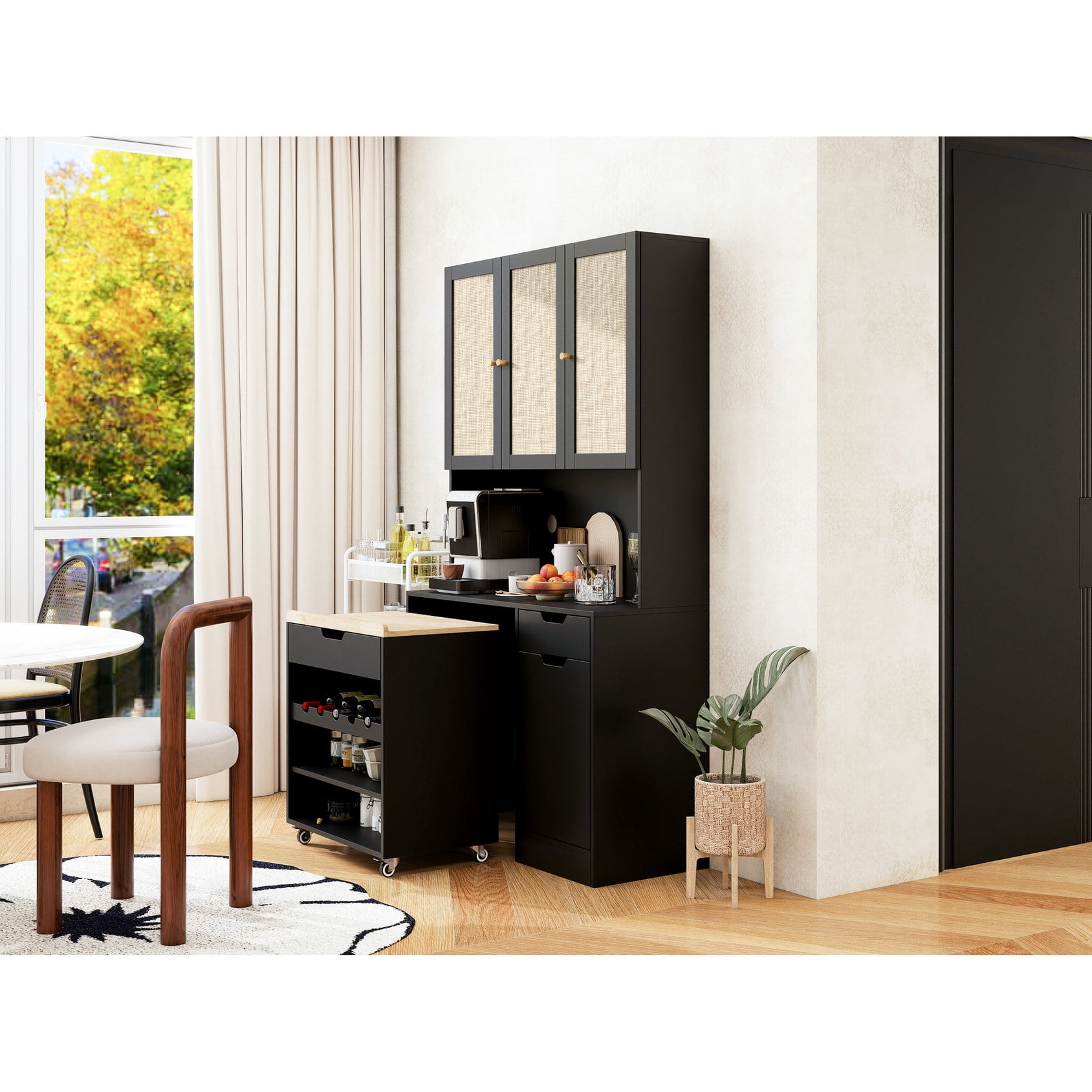 Black Kitchen Cabinet with Adjustable Shelves and 2 Cable Holes ...