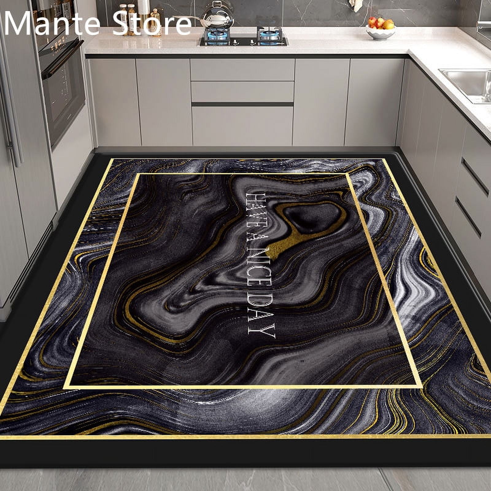 Black Kitchen Carpet Rugs Large Size Mat For Bathroom Super Absorbent ...