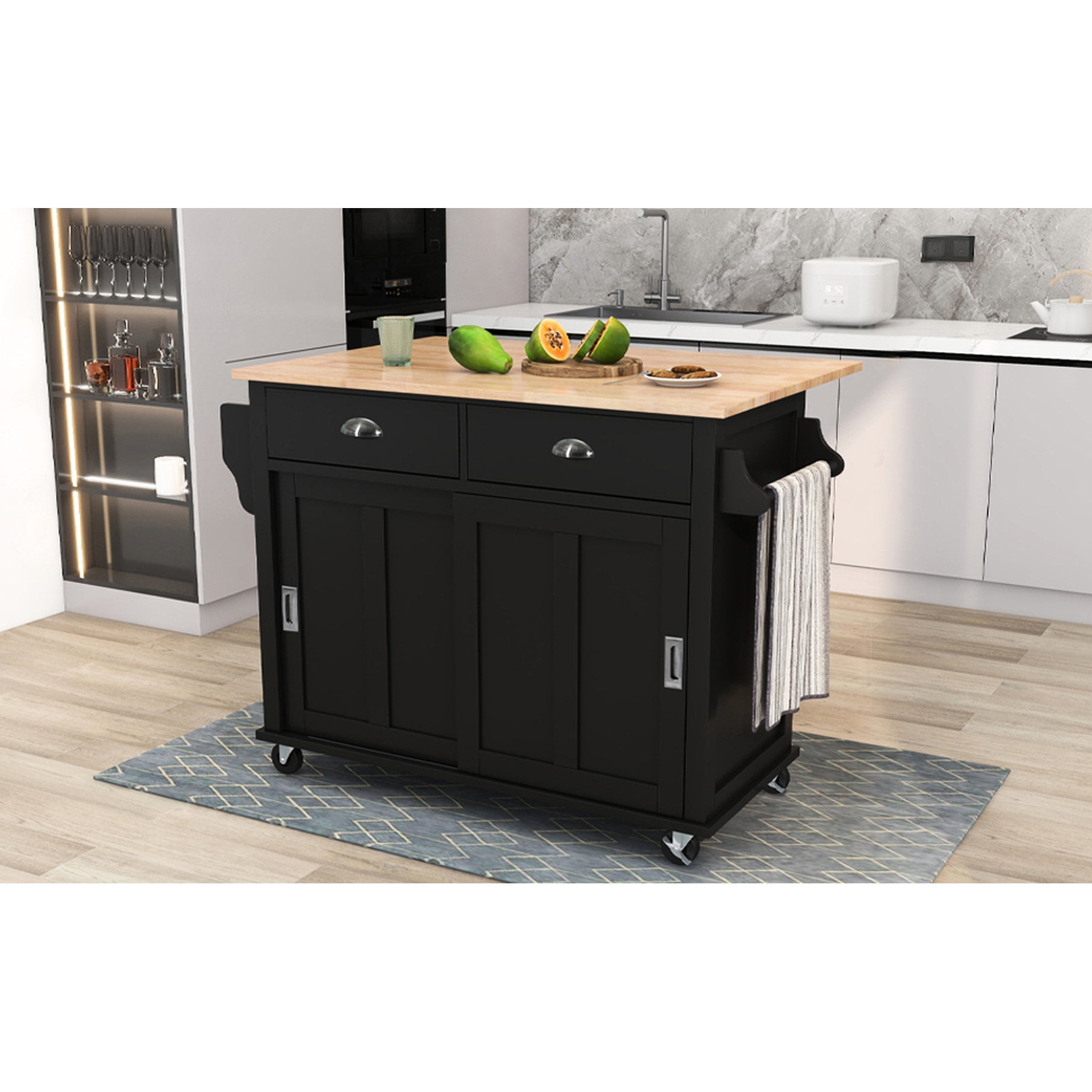 Black Kitchen Cart with Drop - Leaf | Meal Preparation and Dining Table ...