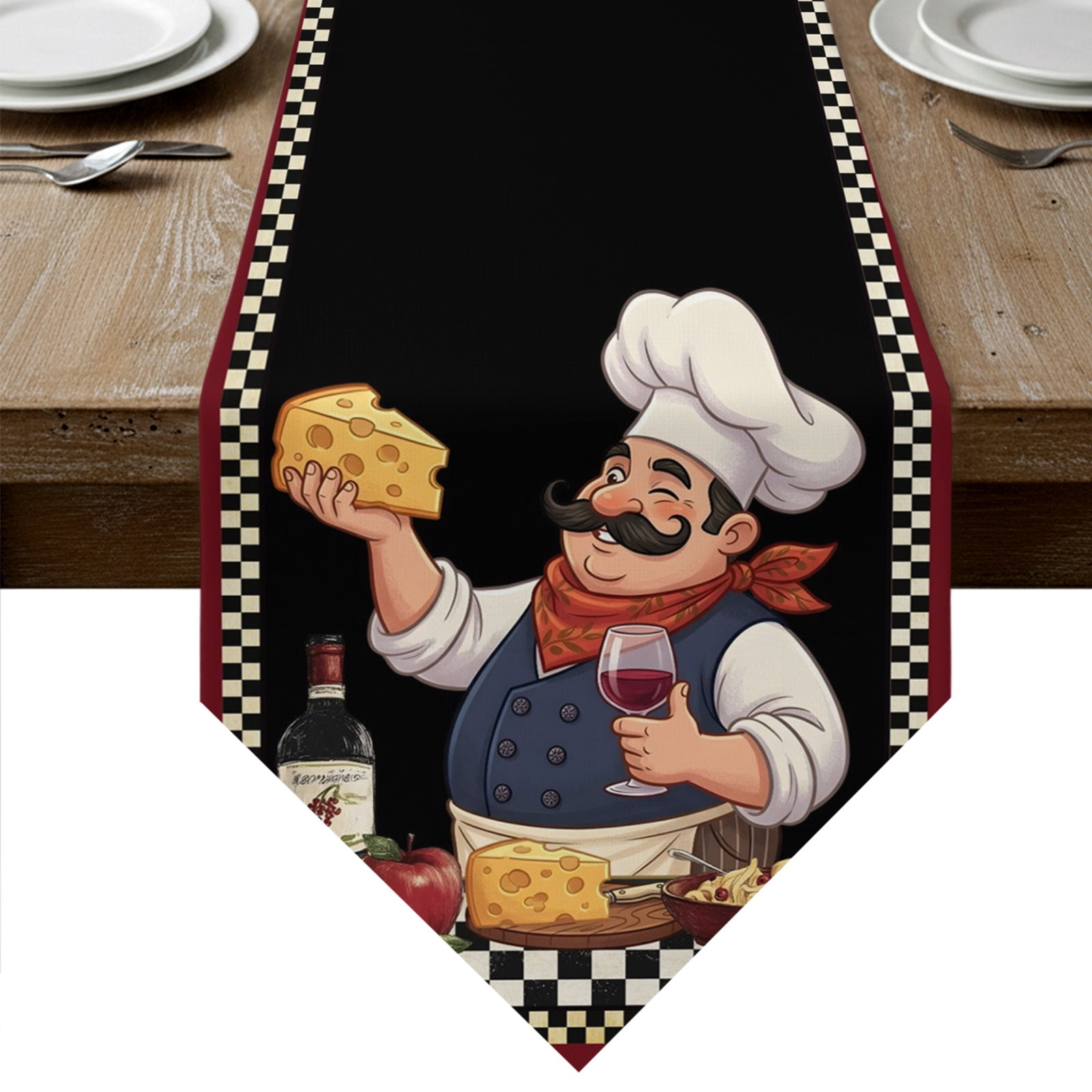 Black Kitchen Chef Table Runner Linen Burlap Table Runner 60 Inches ...