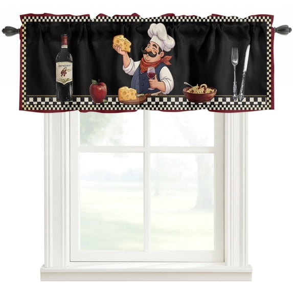 Black Kitchen Chef Valances for Windows Farmhouse Kitchen Curtains ...