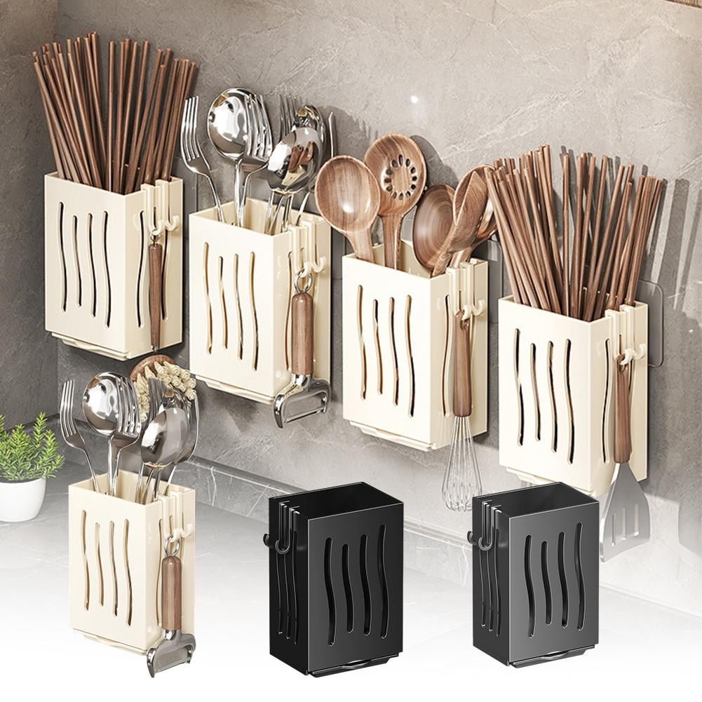 Black Kitchen Chopstick Holder Chopstick Tube Wall-Mounted Knife Holder ...