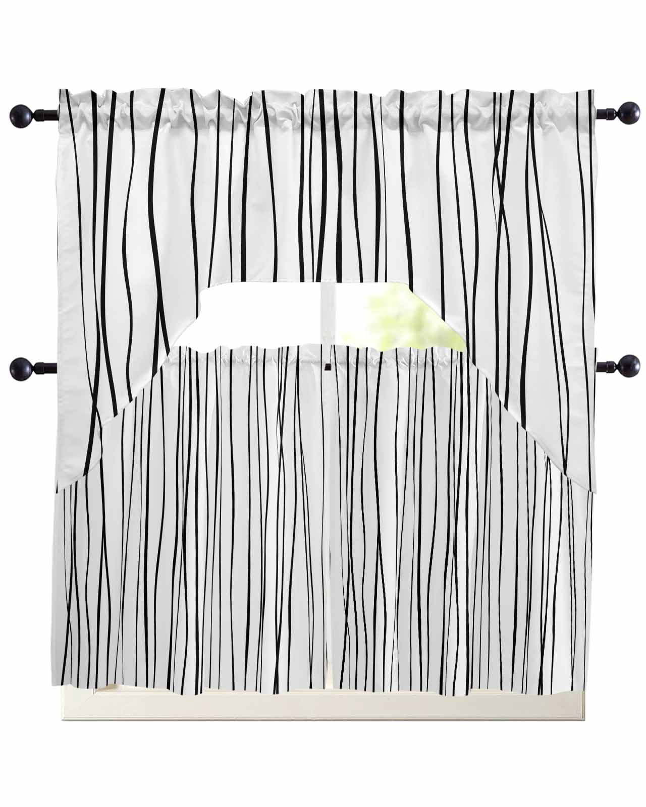 Black Kitchen Curtains Set for Windows 3 Piece Cafe Curtains 24 Inch ...