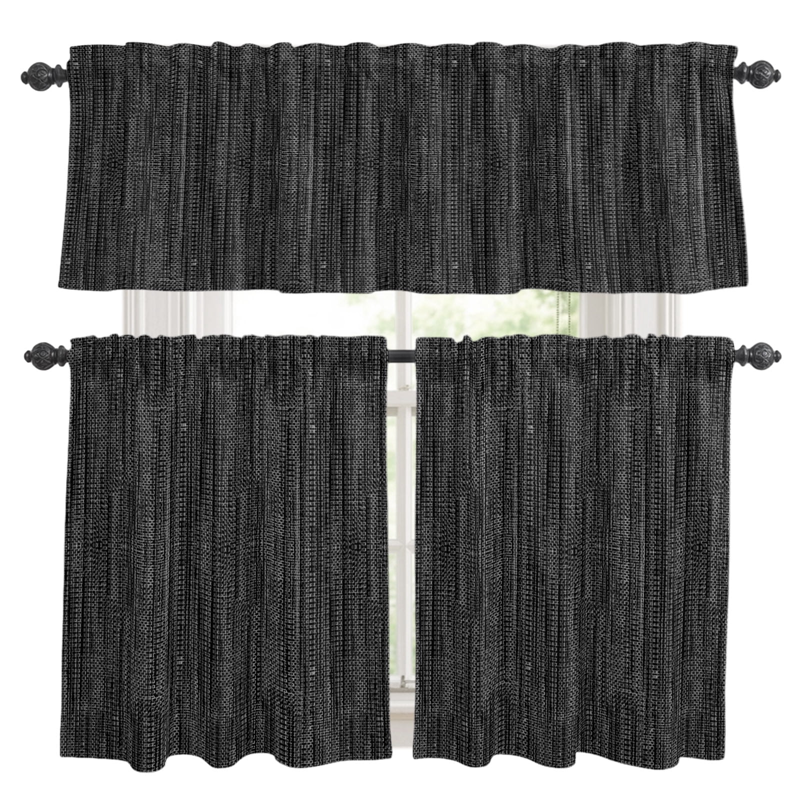 Black Kitchen Curtains Valances 3 Piece Set, Country Vintage Minimalist ...