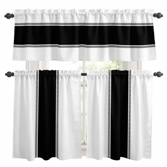 Black Kitchen Curtains and Valances Set, Stripes Rod Pocket Window ...