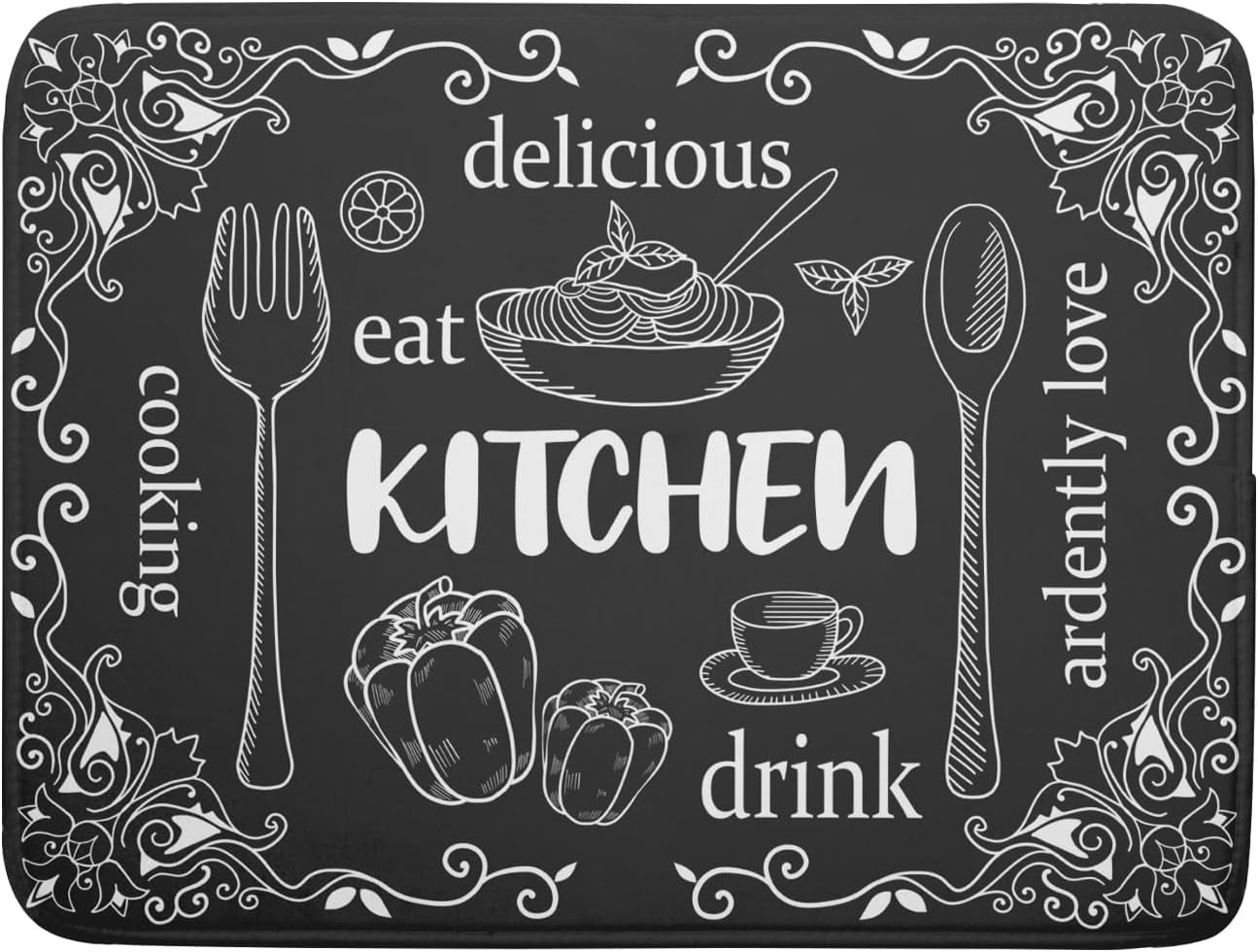 Black Kitchen Dish Drying Mat 16x18 Inch Cooking Delicious Absorbent ...