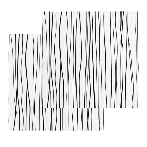Black Kitchen Dish Towels for Drying Dishes Set of 2, Abstract Lines ...