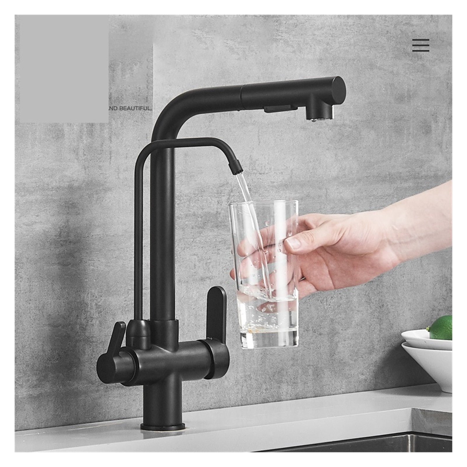 Black Kitchen Faucet Filter Faucet 360 Swivel Pure Water Faucet Pull ...
