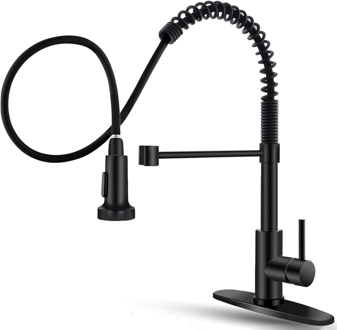 Black Kitchen Faucet with Pull Down Sprayer Stainless Steel Single ...