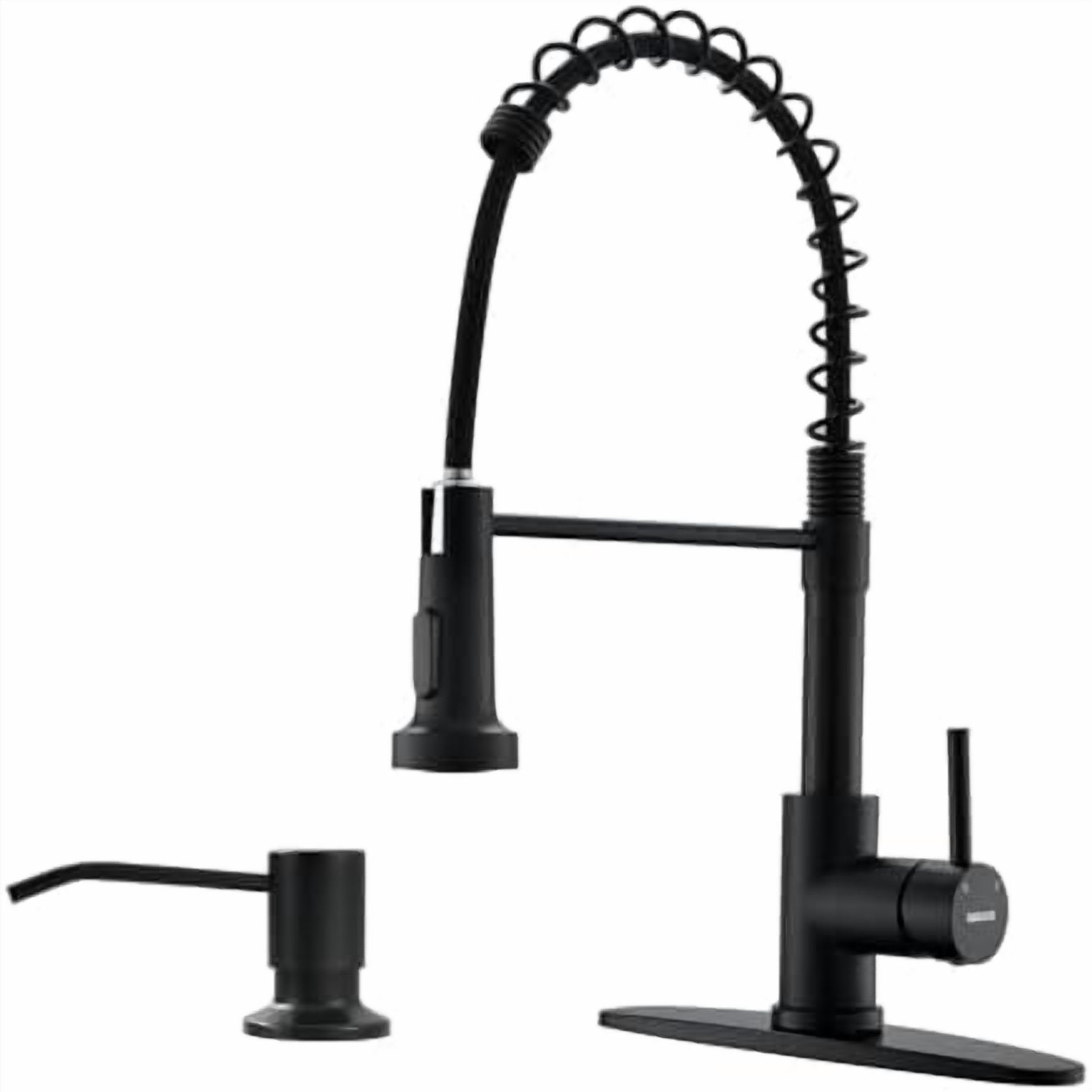 Black Kitchen Faucet with Soap Dispenser, Kitchen Sink Faucet with Pull ...