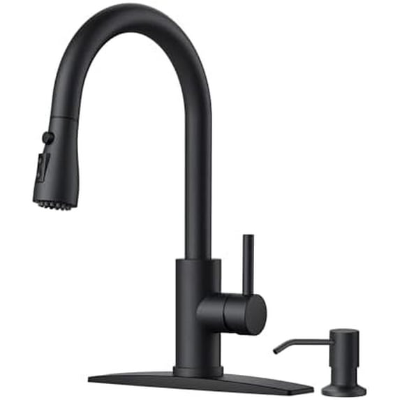 Black Kitchen Faucet with Soap Dispenser and Pull Down Sprayer, Bar ...