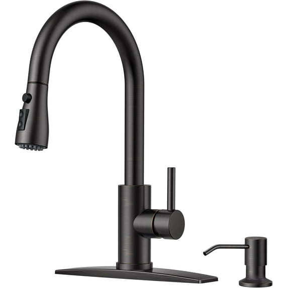 Black Kitchen Faucet with Soap Dispenser and Pull Down Sprayer, Bar ...