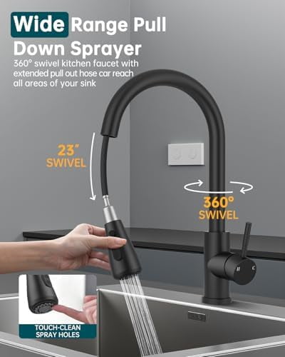 Black Kitchen Faucet with Soap Dispenser & Pull Down Sprayer, Rv ...