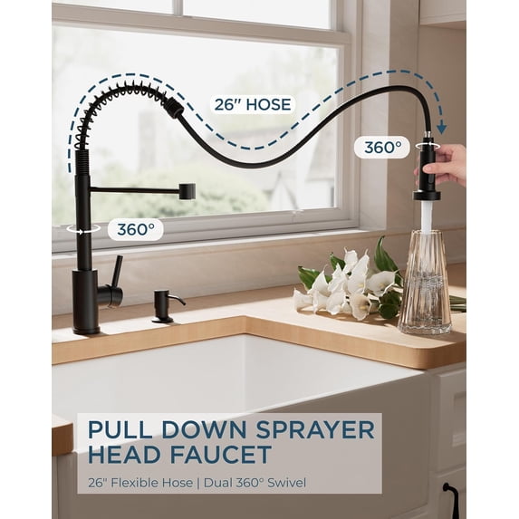 Black Kitchen Faucet with Soap Dispenser, Pull Down Sprayer, Stainless ...