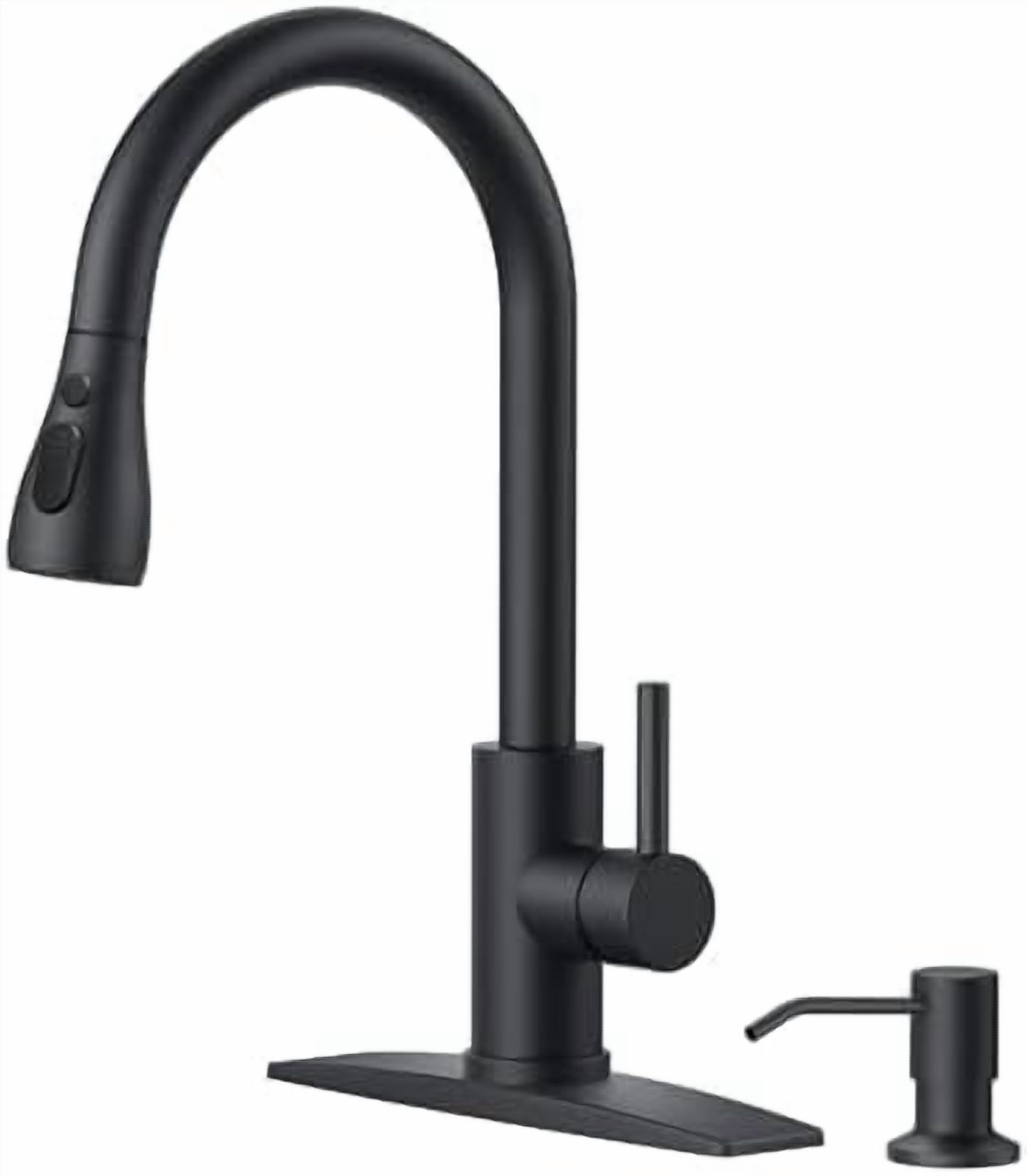 Black Kitchen Faucet with Soap Dispenser, Single Handle Stainless Steel ...