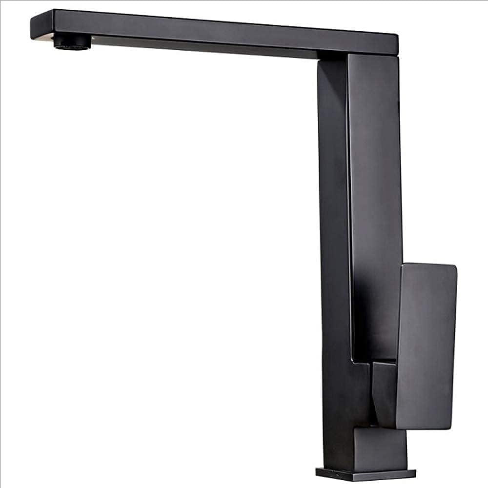 Black Kitchen Faucet Square Rotatable Hot and Cold Water Taps Set 304 ...