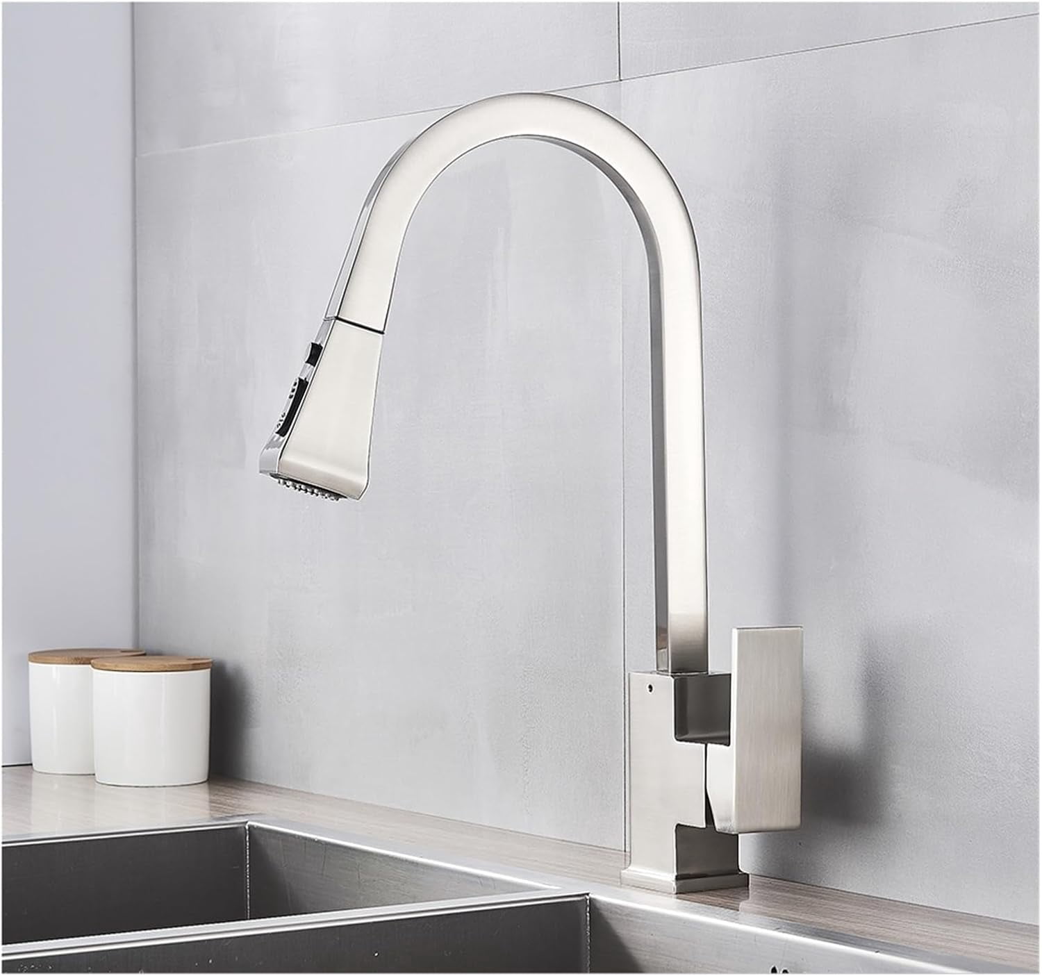 Black Kitchen Faucet Square Single Handle Pull Out Mixer Hot & Cold ...