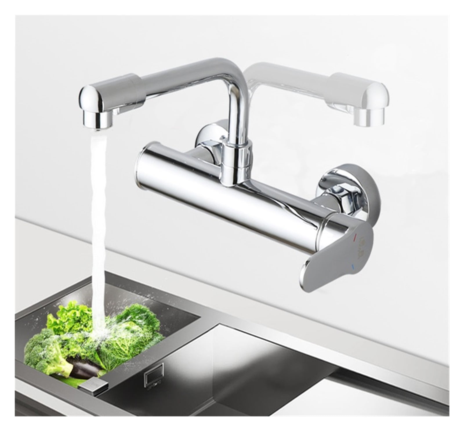 Black Kitchen Faucets Brass 360 Rotate Dual Hole Wall Mounted Silver ...