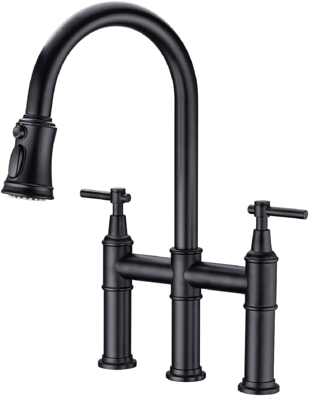 Black Kitchen Faucets, High Arc Double Handle Kitchen Sink Faucet Pull ...