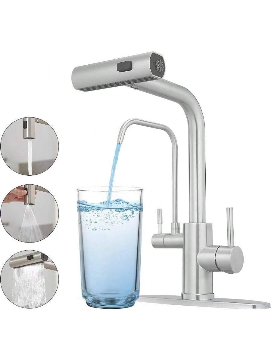 Black Kitchen Faucets With Pull Down Sprayer, Waterfall Kitchen Sink ...